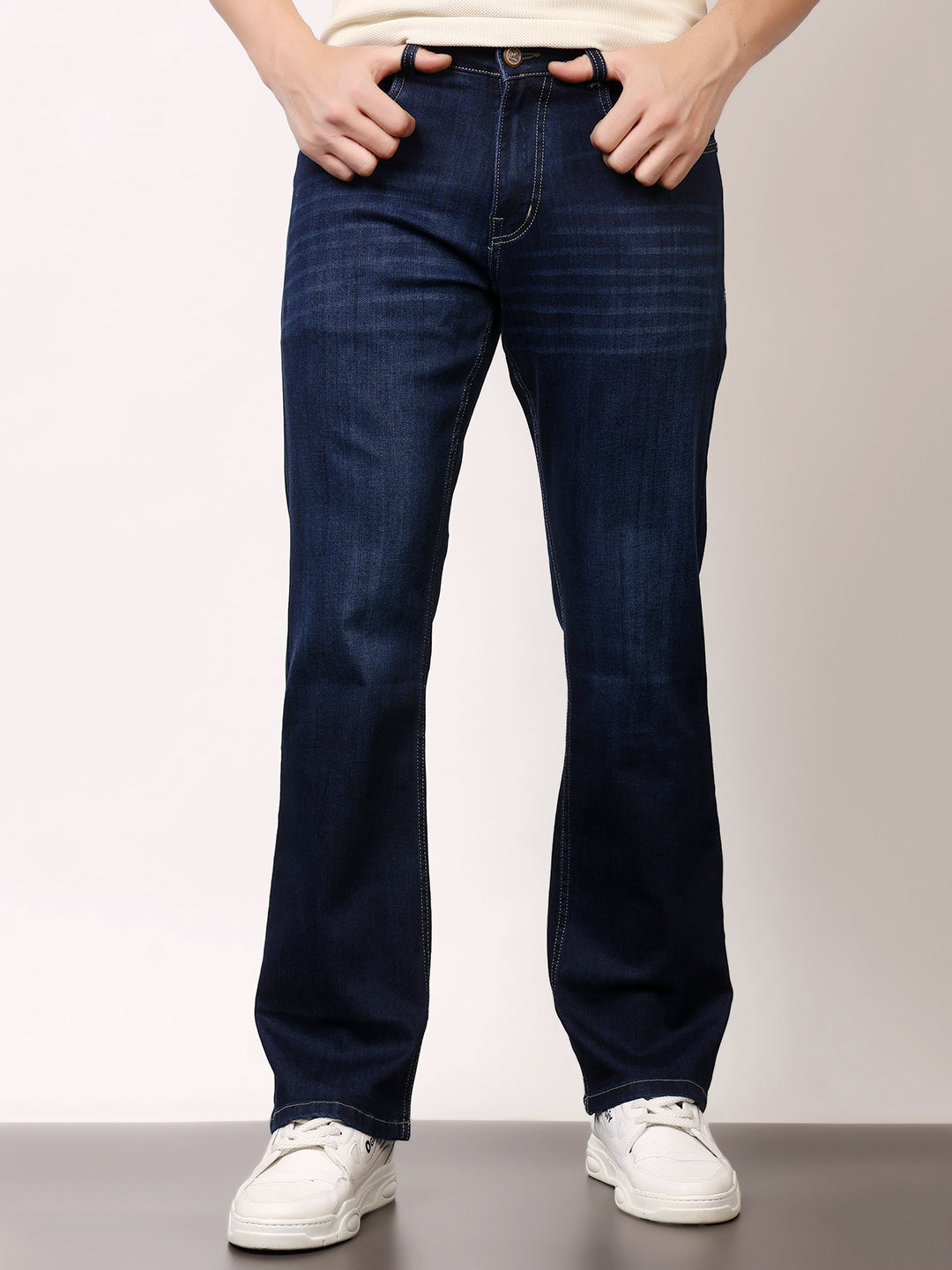 Stylox Men’s Bootcut Fit Solid Jeans | Classic Denim Mid-Rise Casual W